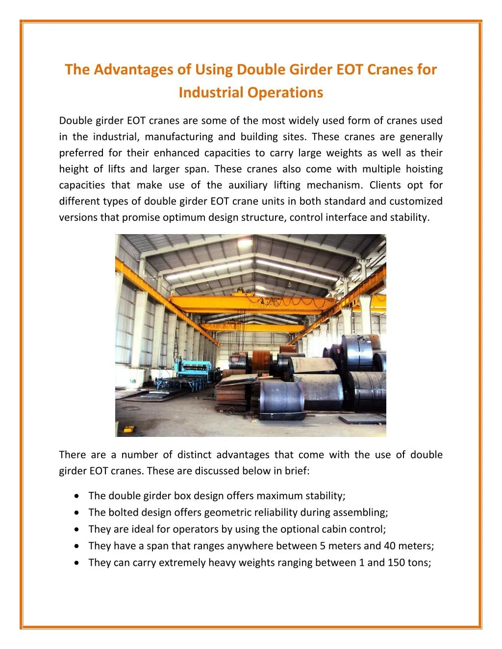 PPT - The Advantages of Using Double Girder EOT Cranes for Industrial ...