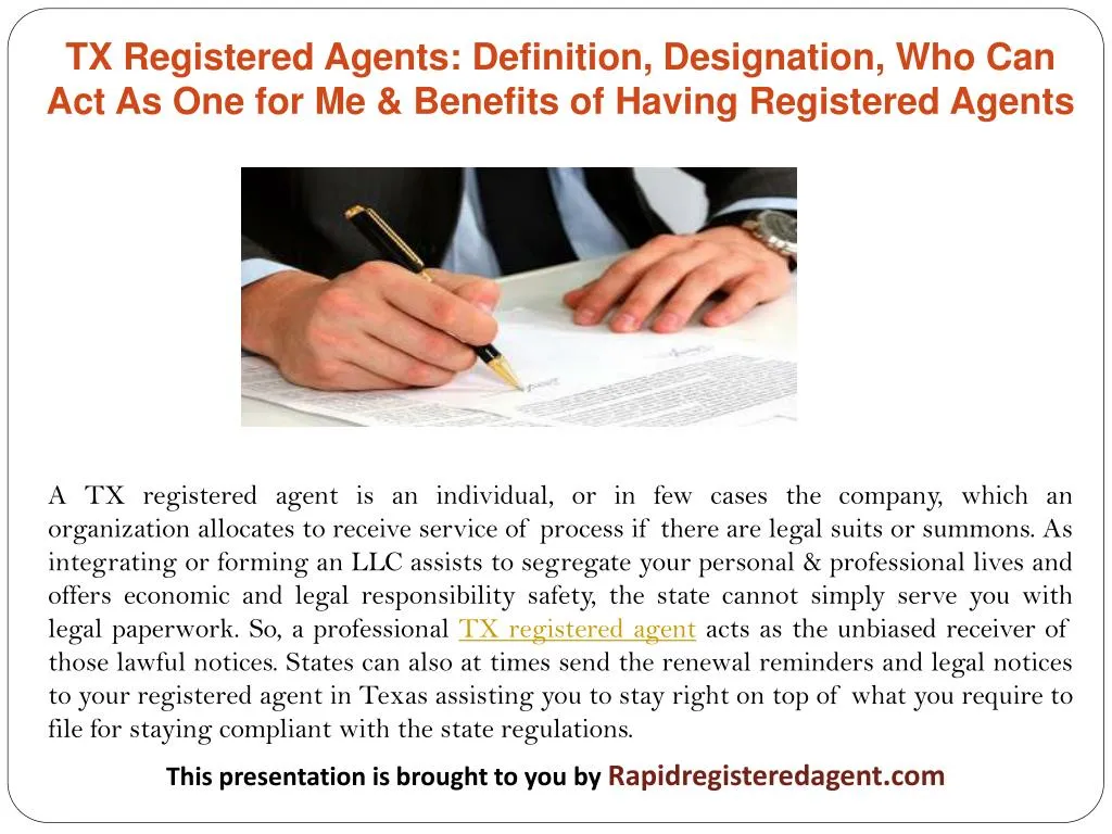 PPT - TX Registered Agents: Definition, Designation, Who Can Act As One ...