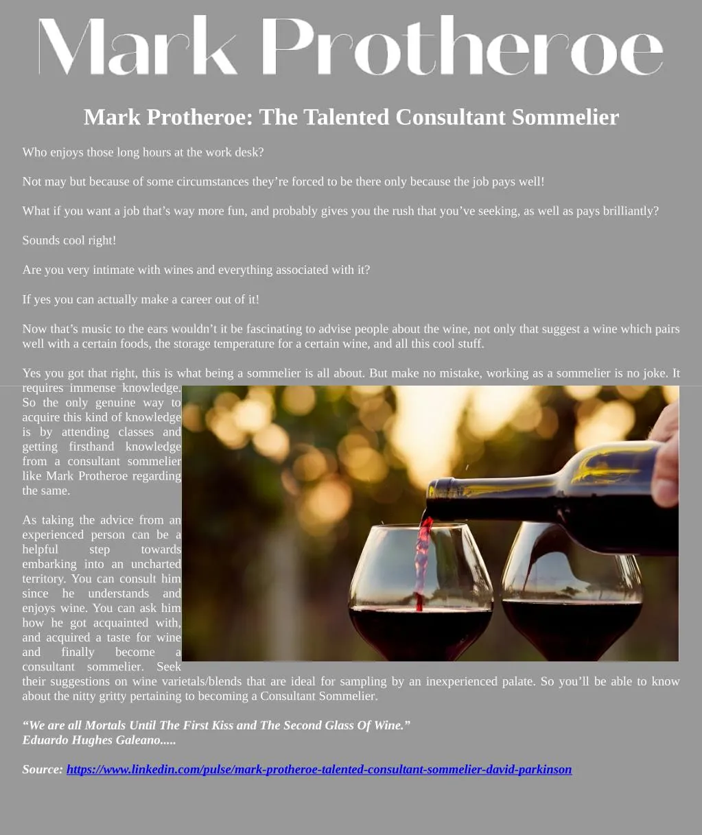 PPT - Mark Protheroe: The Talented Consultant Sommelier PowerPoint ...