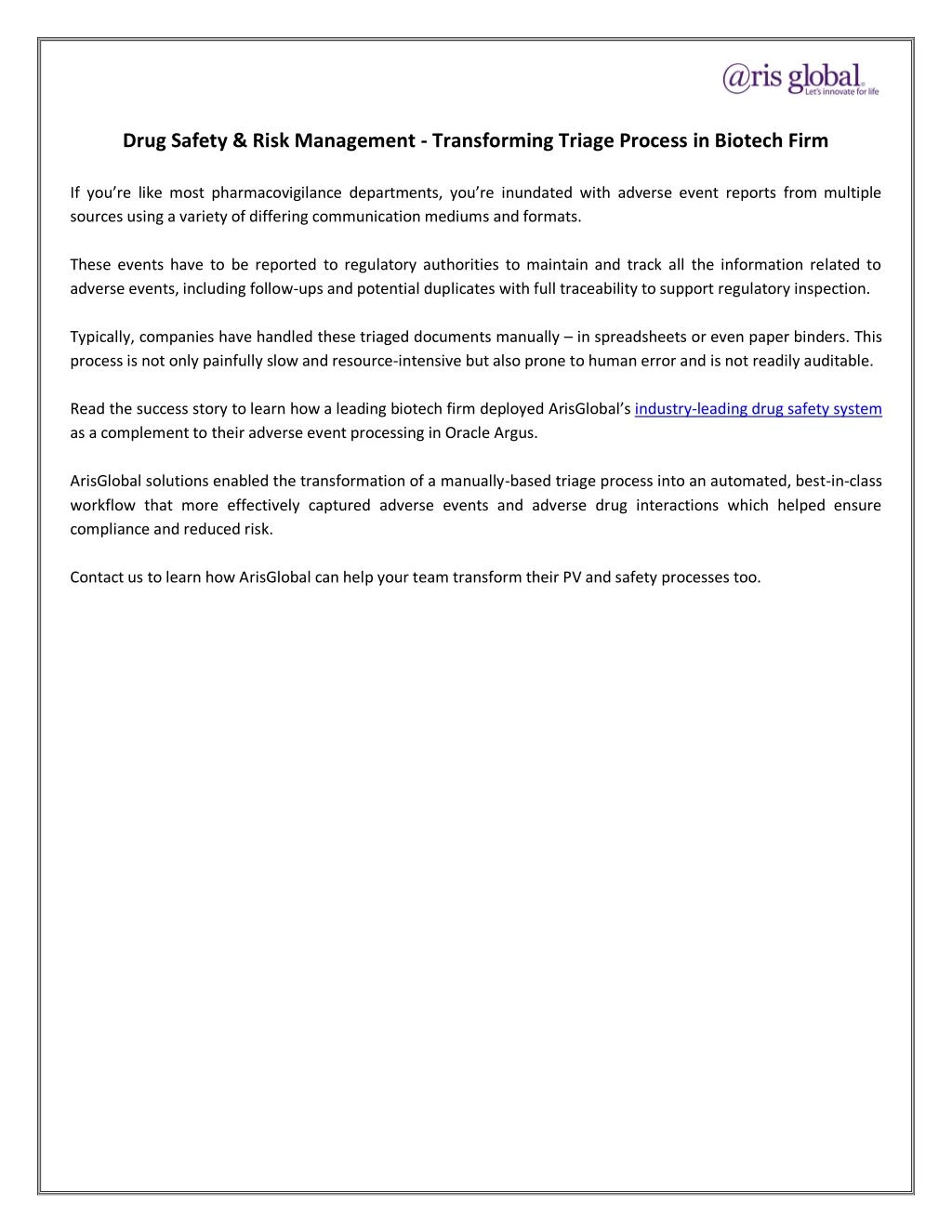 PPT - Drug Safety & Risk Management - Transforming Triage Process in ...
