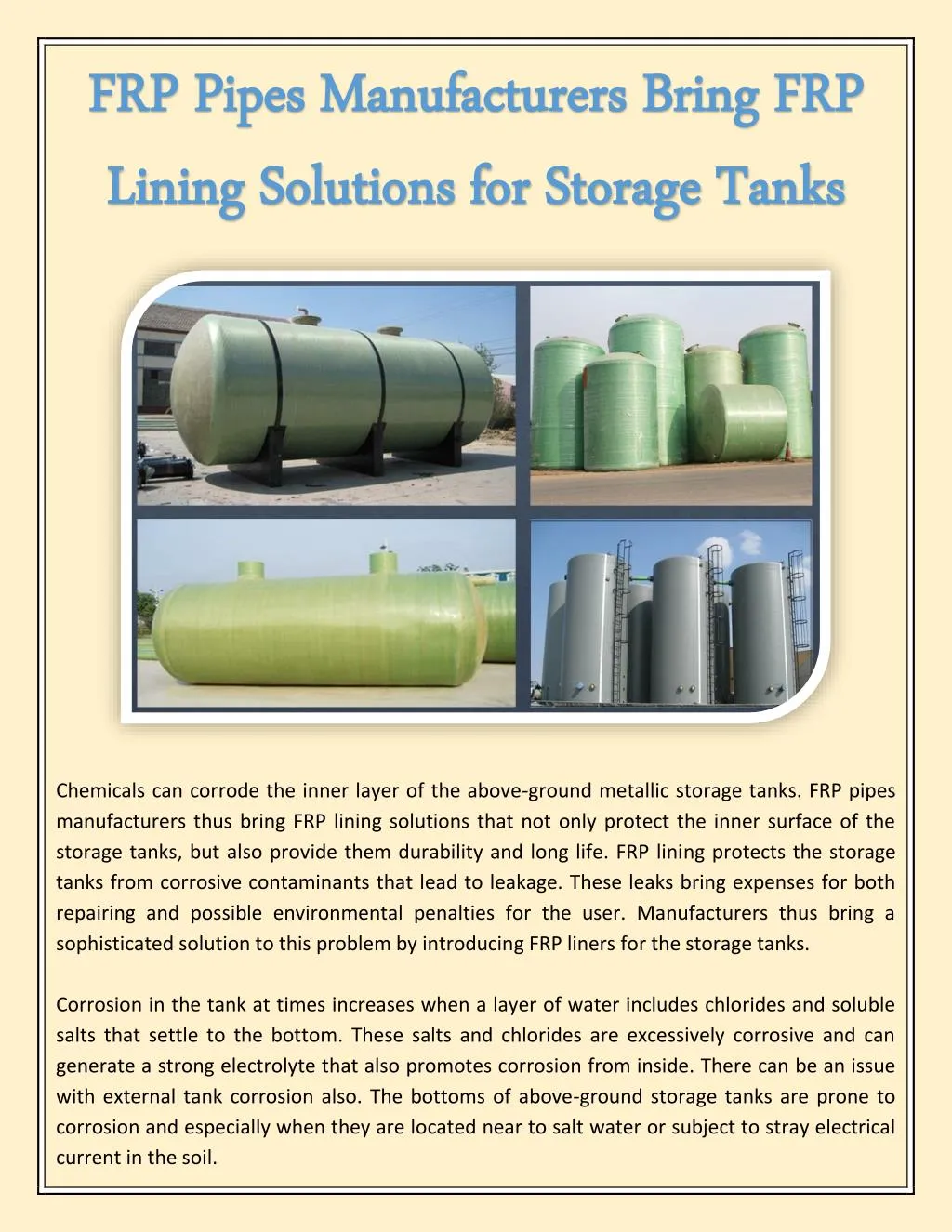 PPT - FRP Pipes Manufacturers Bring FRP Lining Solutions for Storage ...