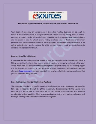 PPT - Find Vetted Suppliers Easily On Esources To Give Your Business A ...