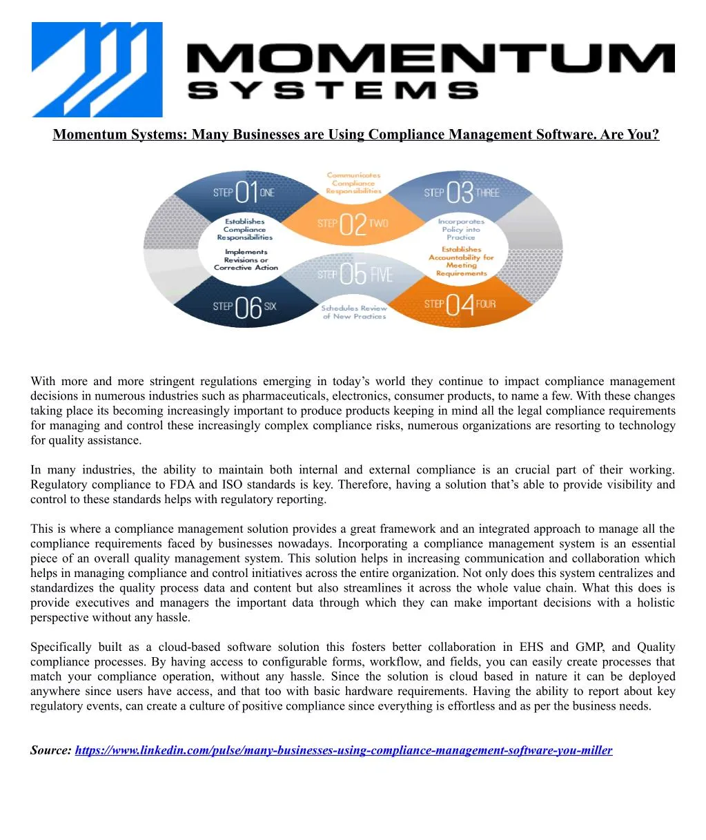 PPT - Momentum Systems: Many Businesses are Using Compliance Management ...