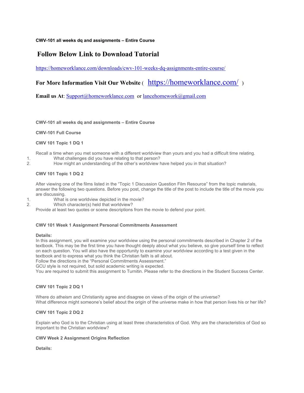 PPT - CWV-101 all weeks dq and assignments – Entire Course PowerPoint ...