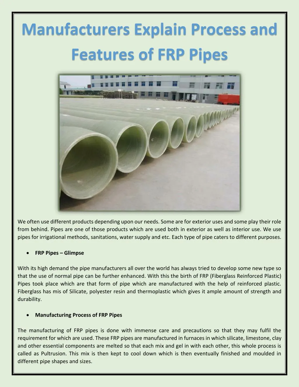 PPT - Manufacturers Explain Process and Features of FRP Pipes ...