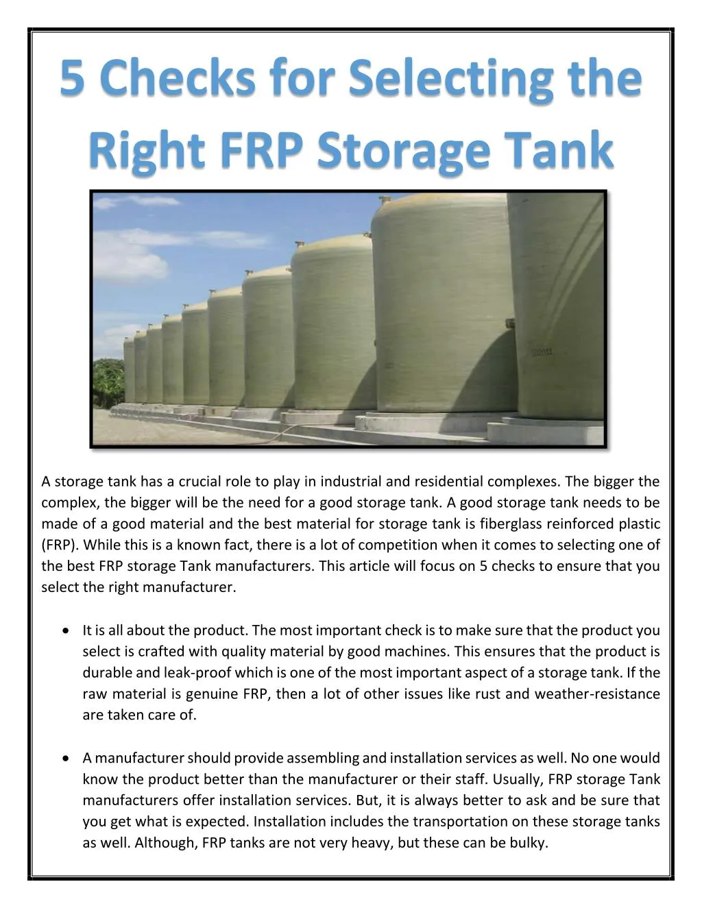 PPT - 5 Checks for Selecting the Right FRP Storage Tank PowerPoint ...