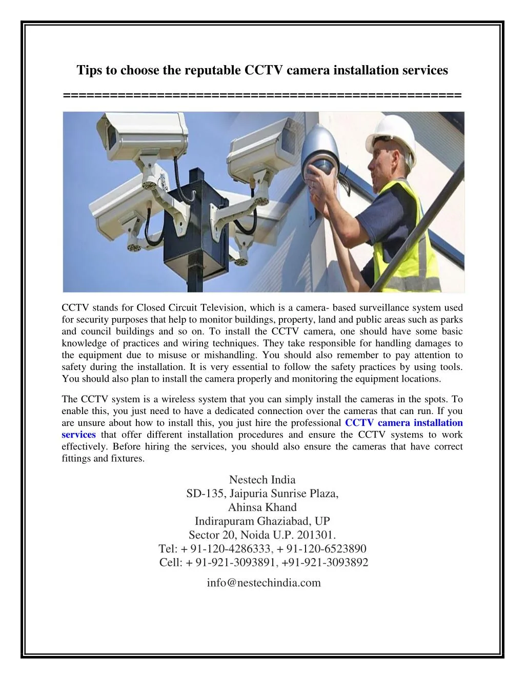 PPT - Tips to choose the reputable CCTV camera installation services ...