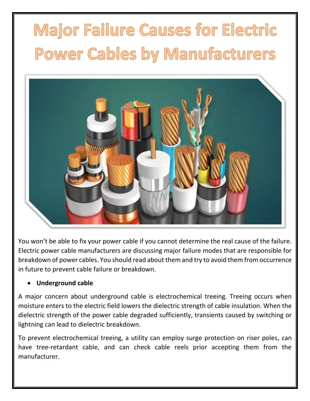 PPT - Major Failure Causes for Electric Power Cables by Manufacturers ...