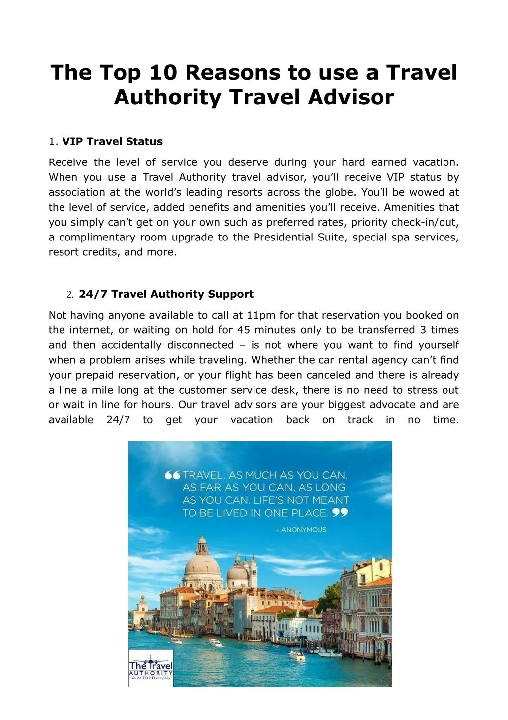 PPT - The Top 10 Reasons to use a Travel Authority Travel Advisor ...
