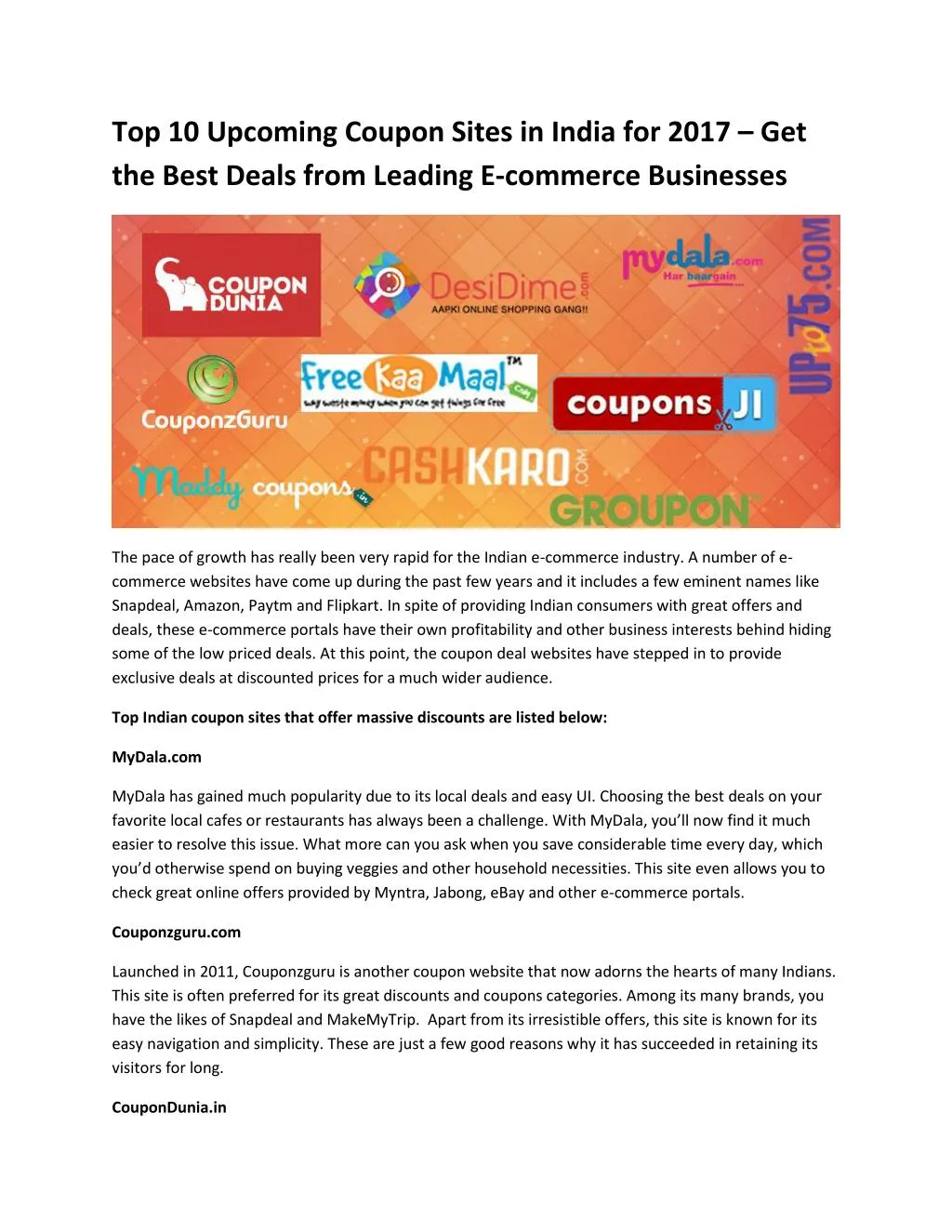 PPT - Top 10 Upcoming Coupon Sites in India for 2017 PowerPoint ...