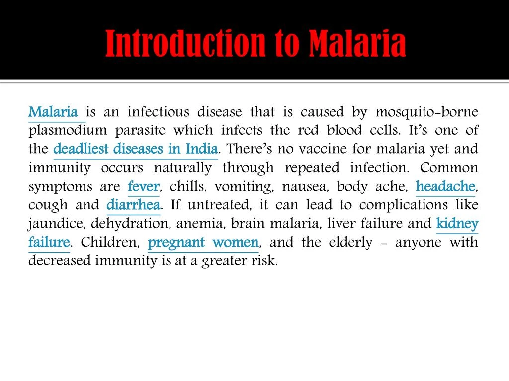 PPT - Malaria: Causes, symptoms, complications, treatment and ...
