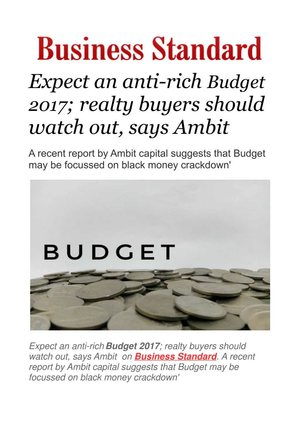 PPT - Expect an anti-rich Budget 2017; realty buyers should watch out ...