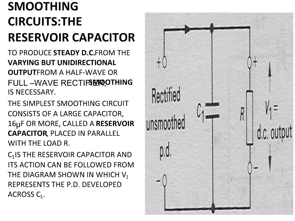 PPT - SMOOTHING CIRCUITS:THE RESERVOIR CAPACITOR PowerPoint ...