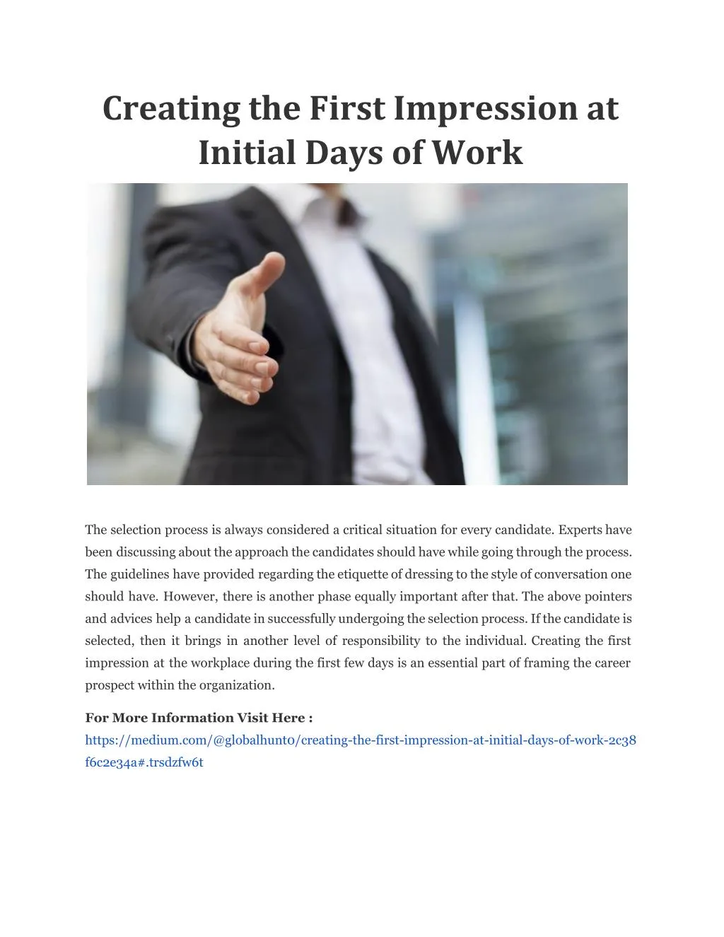 PPT - Creating the First Impression at Initial Days of Work PowerPoint ...