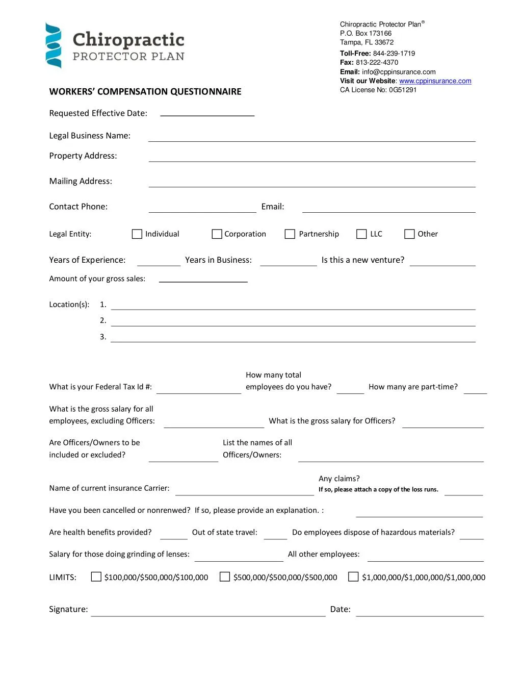 PPT - Workers Compensation Questionnaire - Chiropractic Insurance ...