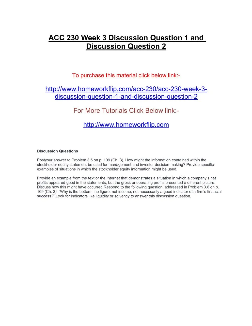 PPT - ACC 230 Week 3 Discussion Question 1 and Discussion Question 2 ...