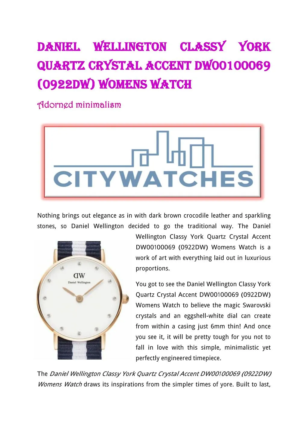 PPT - Daniel Wellington Classy York Quartz Crystal Accent DW00100069 ...