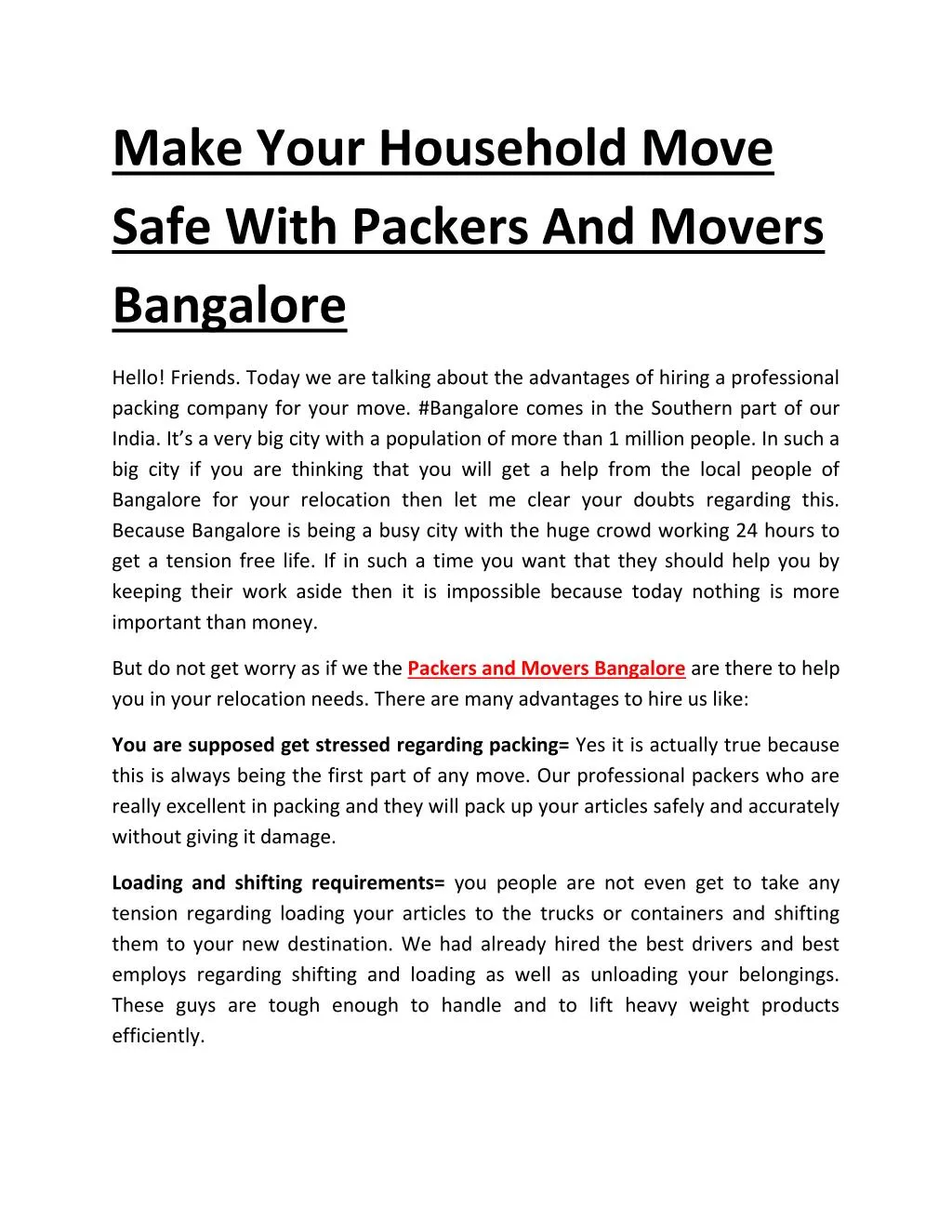PPT - Make Your Household Move Safe With Packers And Movers Bangalore ...