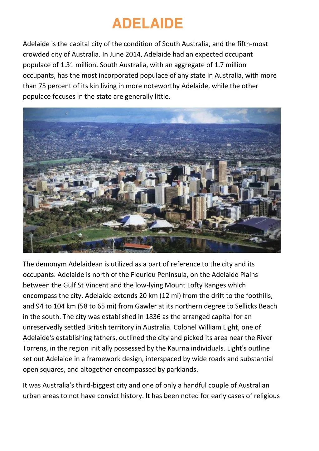 PPT - Adelaide's history , climate , religion, economy, culture and ...