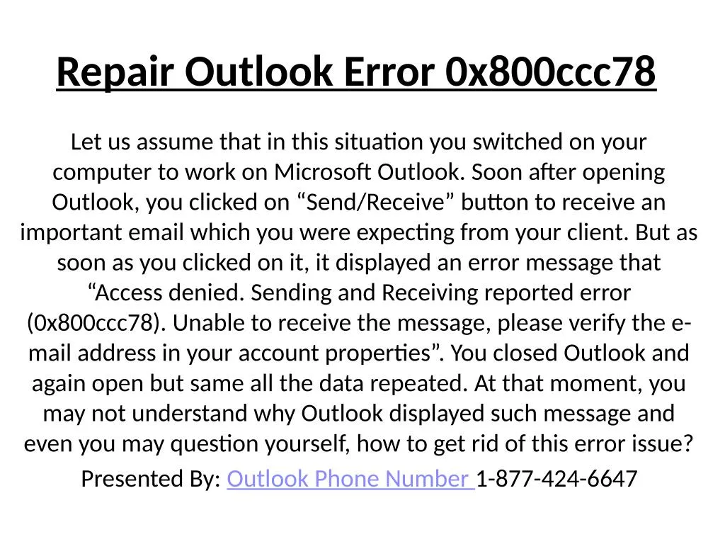 PPT - Repair Outlook Error 0x800ccc78 PowerPoint Presentation, free ...