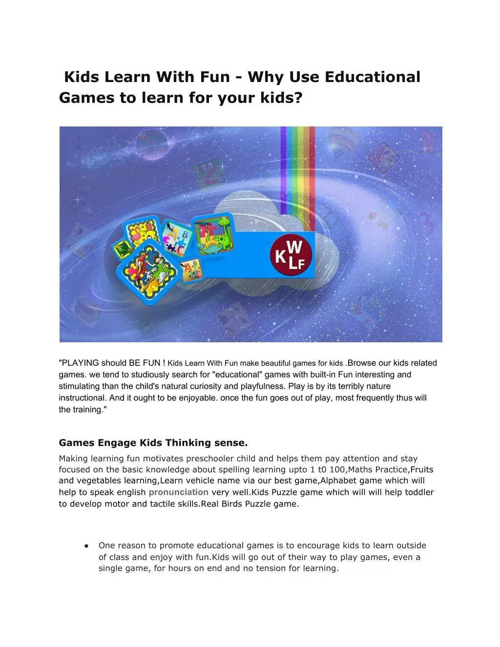 PPT - Kids Learn With Fun - Why Use Educational Games to learn for your ...