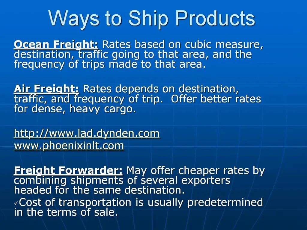 PPT - Ways to Ship Products PowerPoint Presentation, free download - ID ...