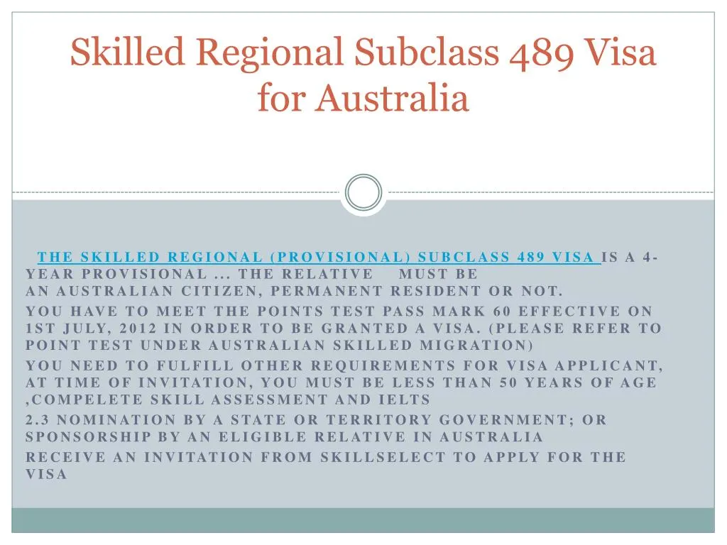 PPT - skilled regional subclass 489 visa for australia PowerPoint ...