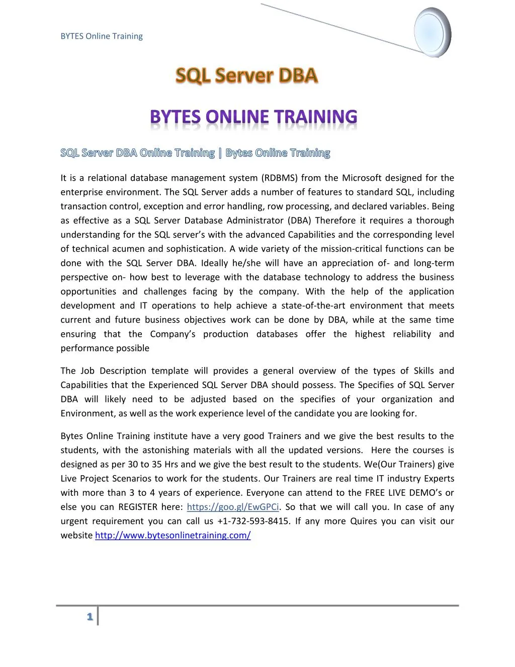 PPT - SQL Server DBA Online Training | Bytes Online Training PowerPoint ... PPT - SQL Server DBA Online Training | Bytes Online Training PowerPoint ...