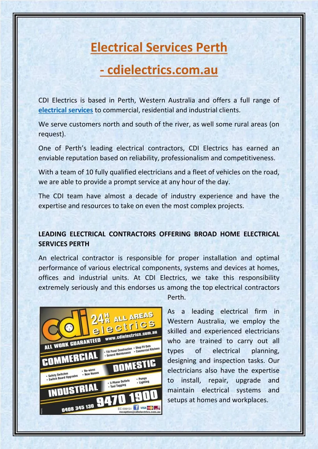 PPT - electrical services Perth - CDI Electrics PowerPoint Presentation ...