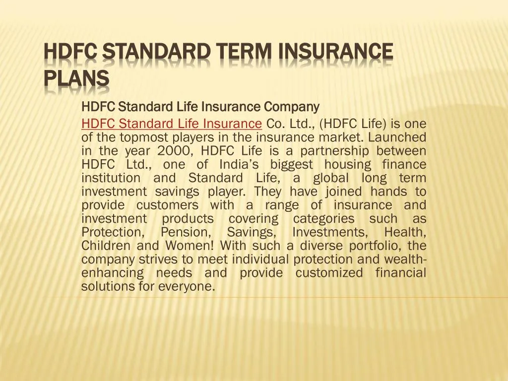 PPT - HDFC Standard Term Insurance Plans PowerPoint Presentation, free ...