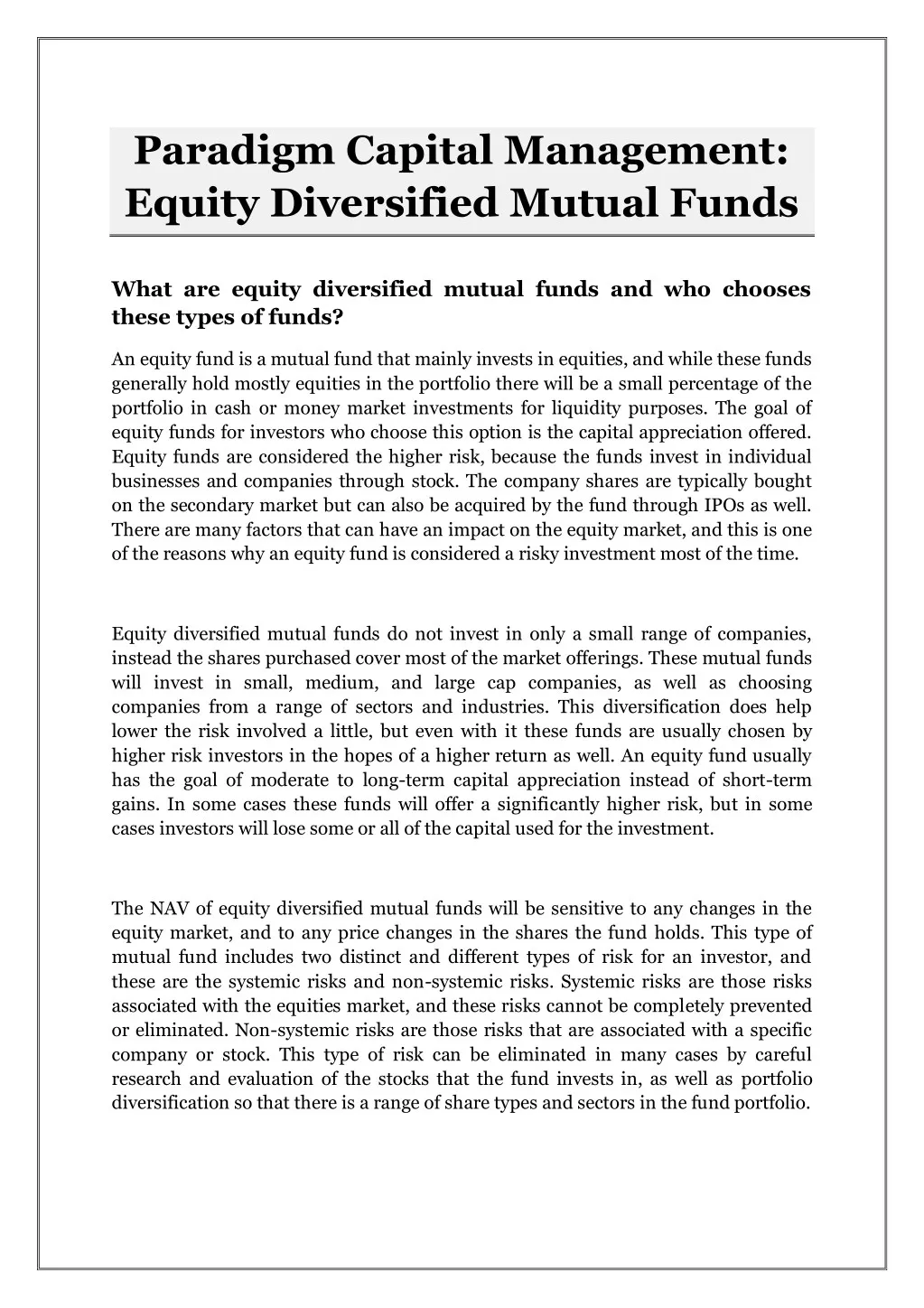 PPT - Paradigm Capital Management: Equity Diversified Mutual Funds ...