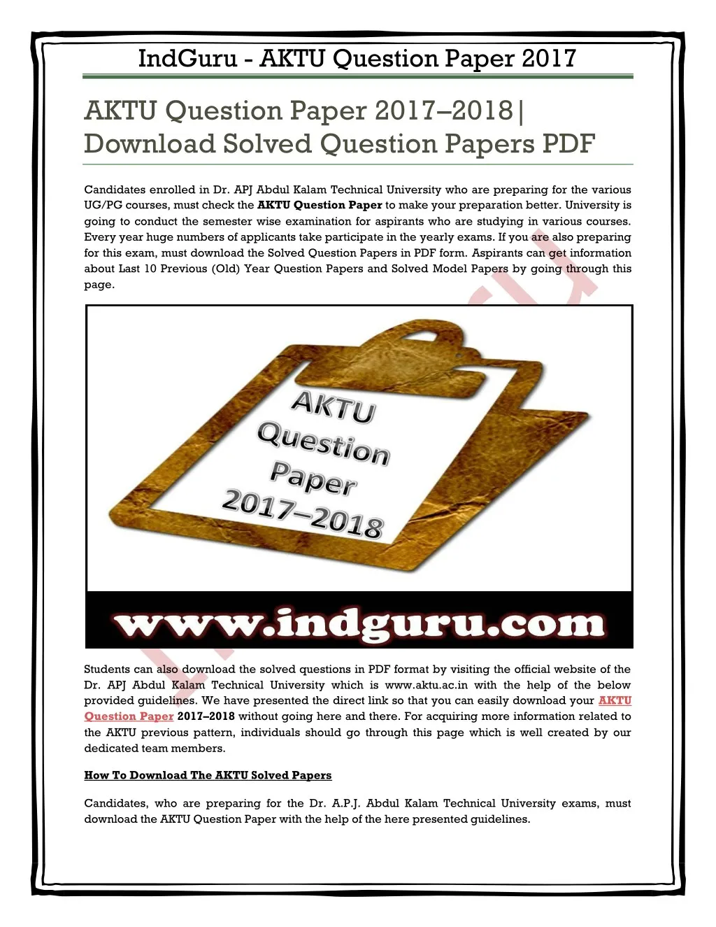 PPT - AKTU Question Paper PowerPoint Presentation, free download - ID ...