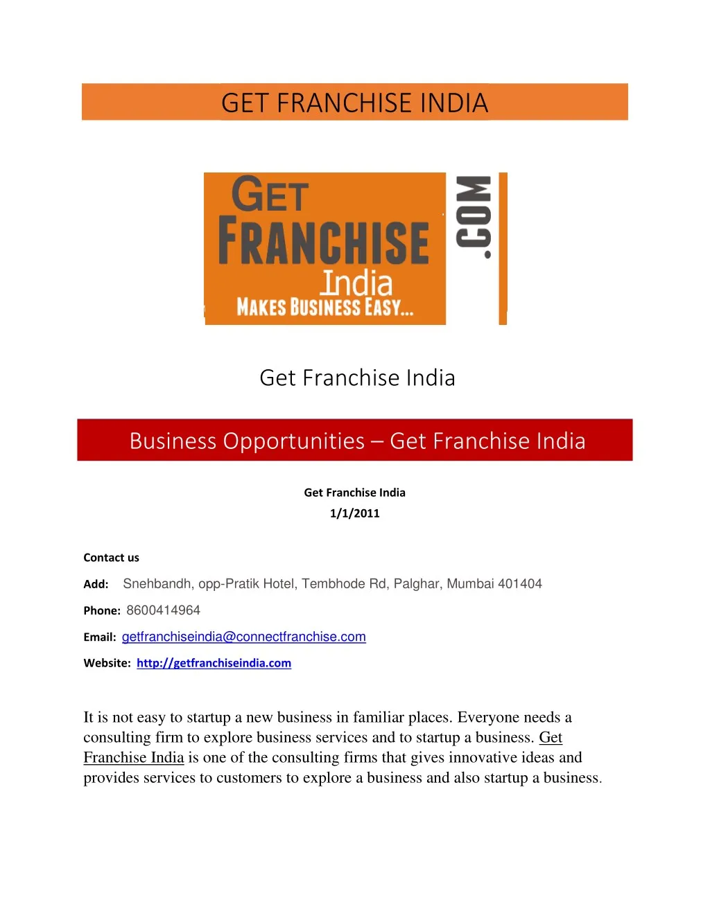 PPT - India’s finest organization, Get Franchise India PowerPoint ...