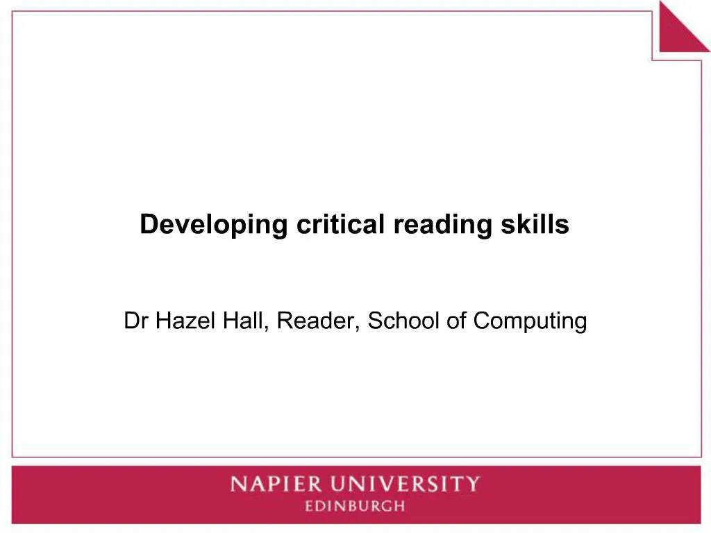 PPT - Developing critical reading skills PowerPoint Presentation, free ...