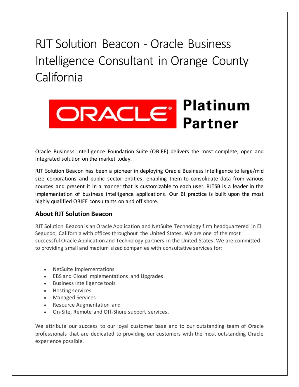 PPT - Oracle Business Intelligence Consultant in Orange County ...