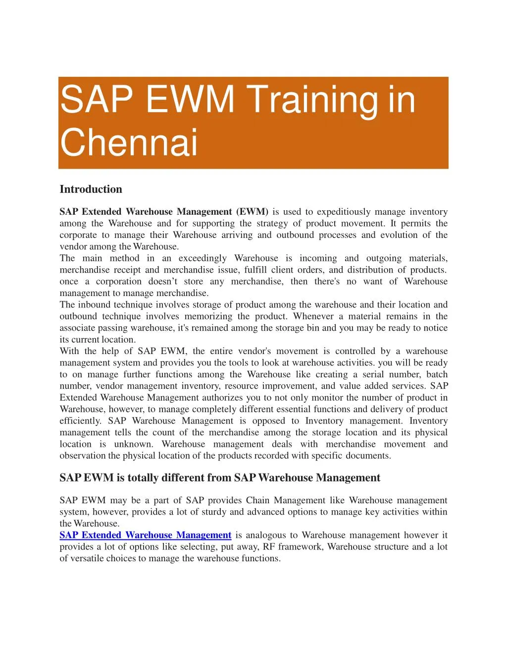 PPT - SAP EWM Training in Chennai PowerPoint Presentation, free download - ID:7614223