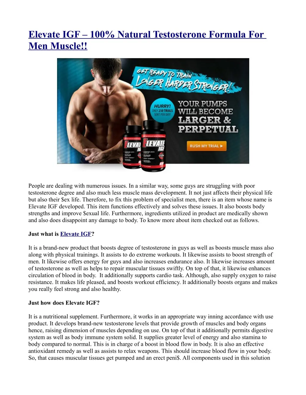 PPT - Elevate IGF – 100% Natural Testosterone Formula For Men Muscle ...