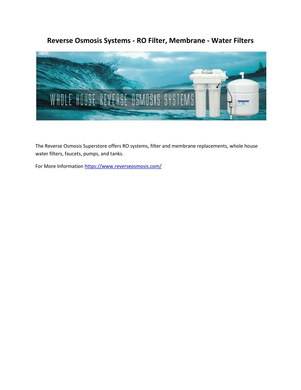PPT - Reverse Osmosis Systems - RO Filter, Membrane - Water Filters ...