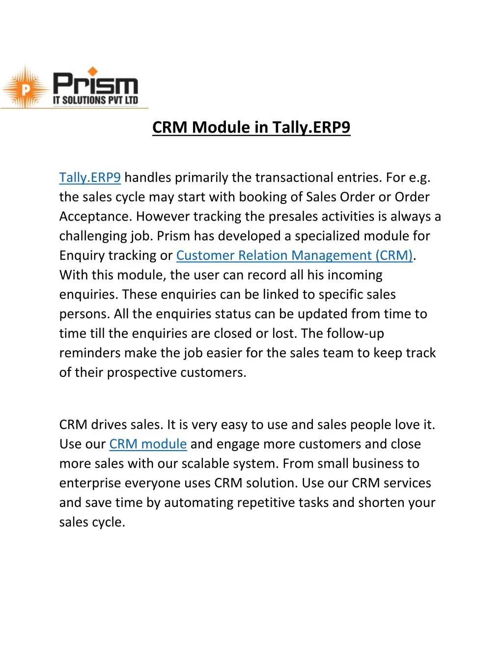 PPT - A PDF on CRM module in Tally.ERP9|By PrismIT PowerPoint ...