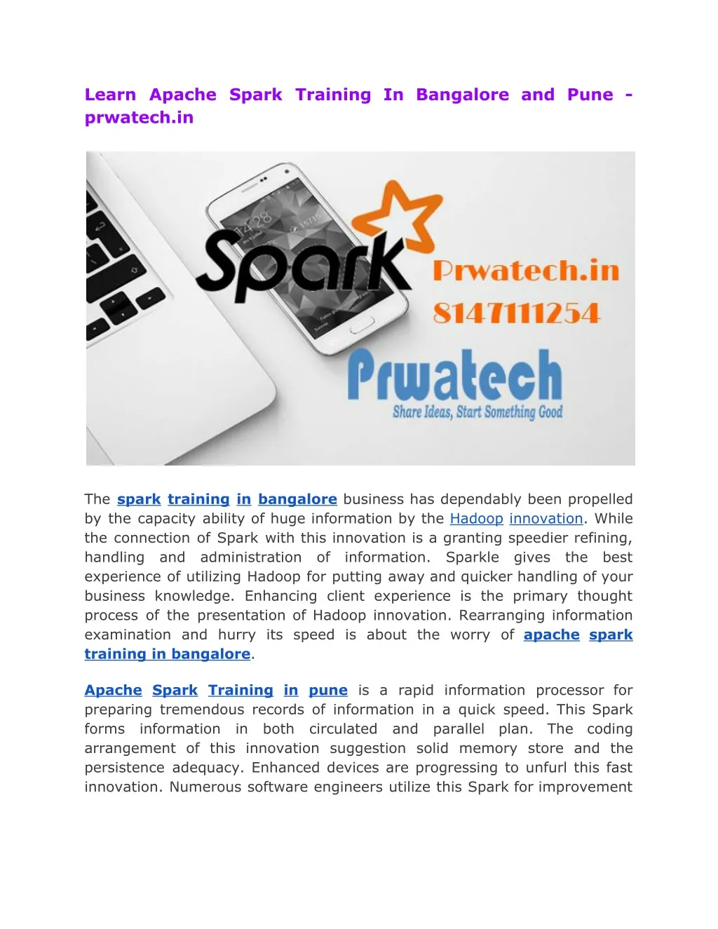 PPT - Learn Apache Spark Training In Bangalore and Pune - prwatech ...