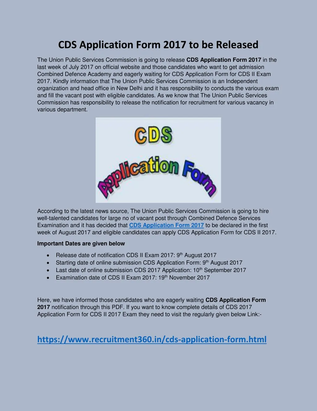 PPT - CDS Application Form 2017 to be released PowerPoint Presentation ...