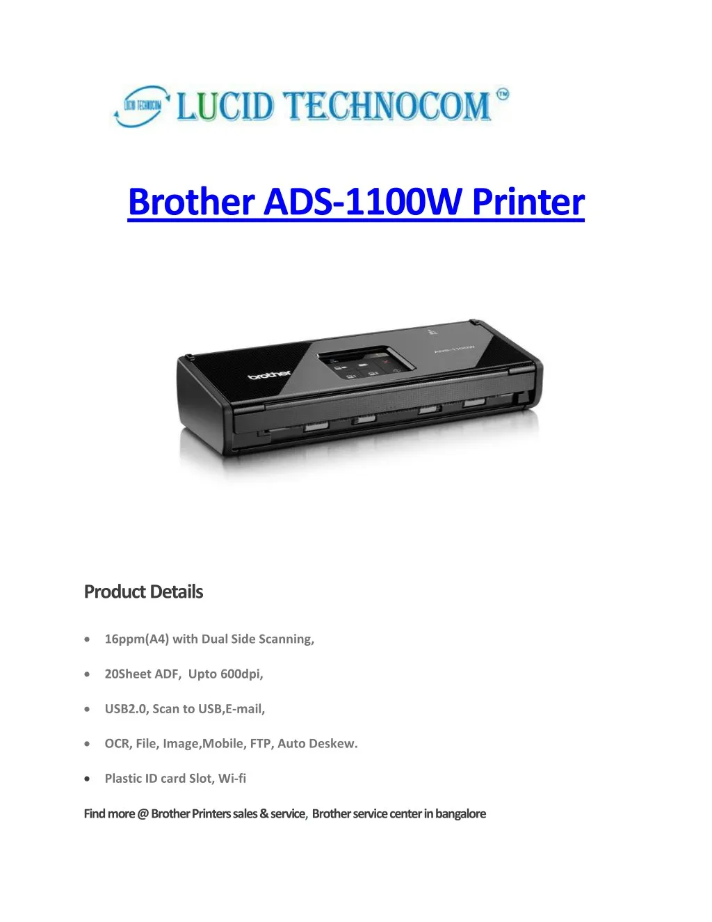 PPT - Brother Printer Sales & Services - Brother ADS-1100W Printer ...