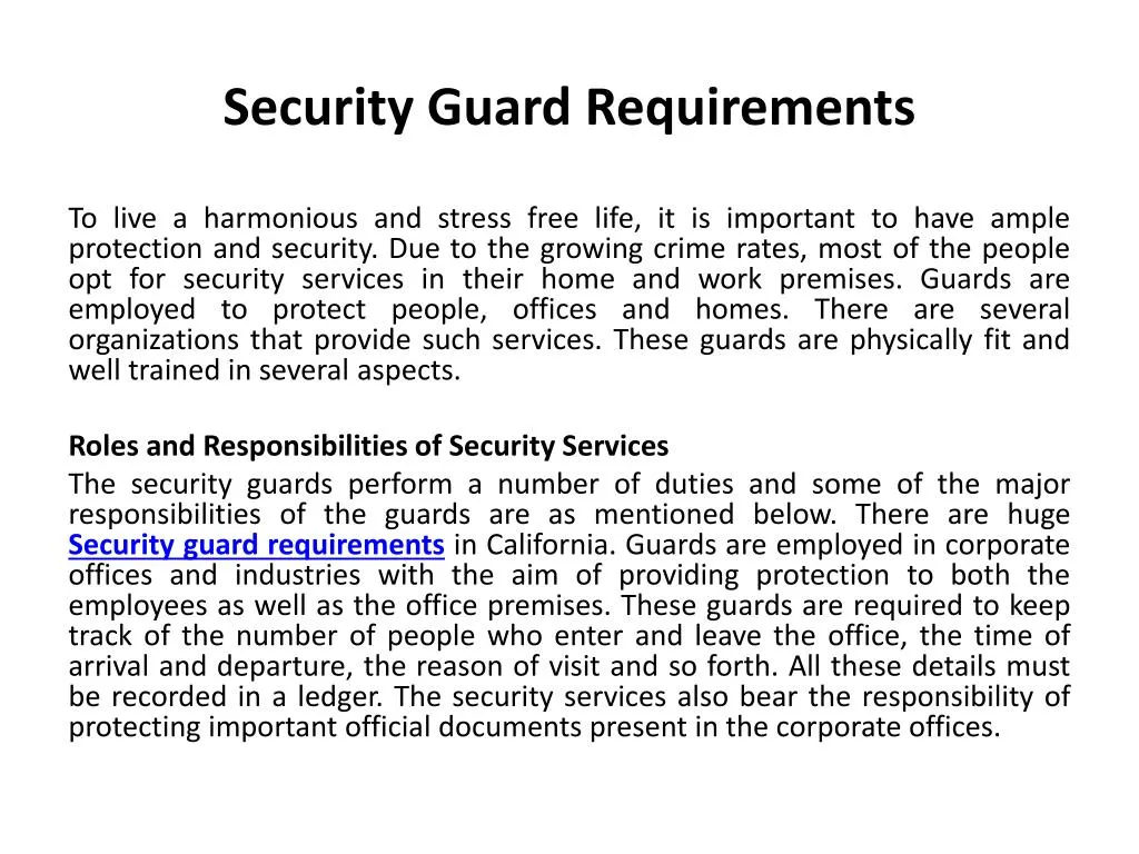 PPT - Security guard requirements PowerPoint Presentation, free ...
