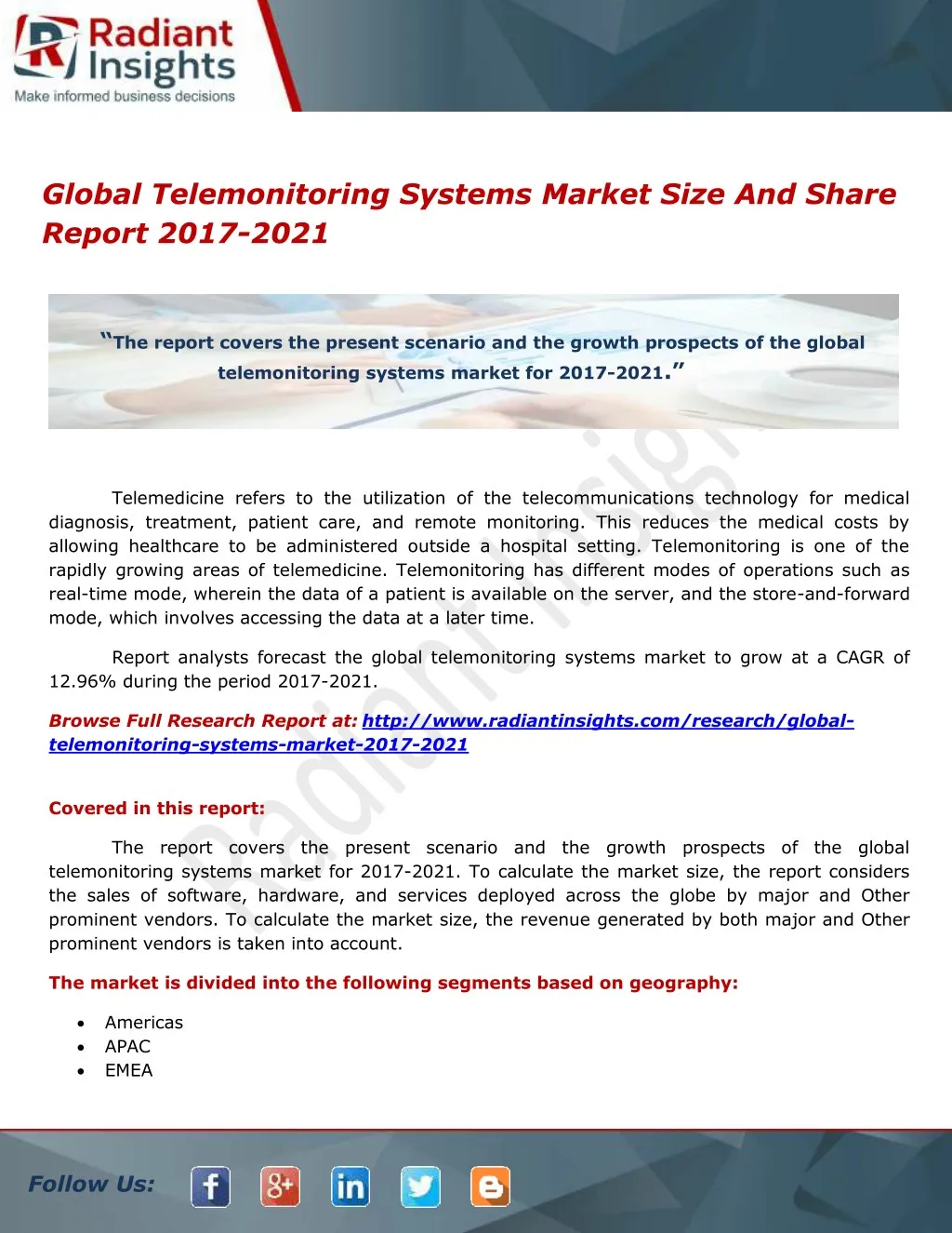 PPT - Global Telemonitoring Systems Market Research, Trends And ...