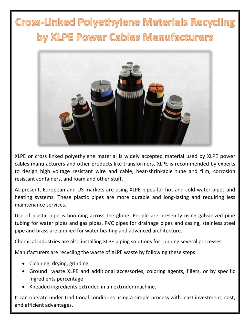 PPT - Cross-Linked Polyethylene Materials Recycling by XLPE Power ...