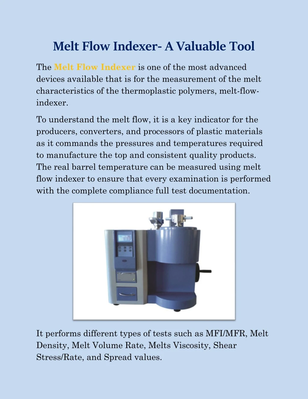 PPT - Melt Flow Indexer- A Valuable Tool PowerPoint Presentation, free ...