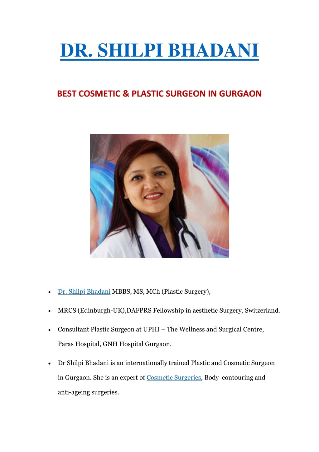PPT - Best Cosmetic & Plastic Surgeon in Gurgaon | Dr. Shilpi Bhadani ...