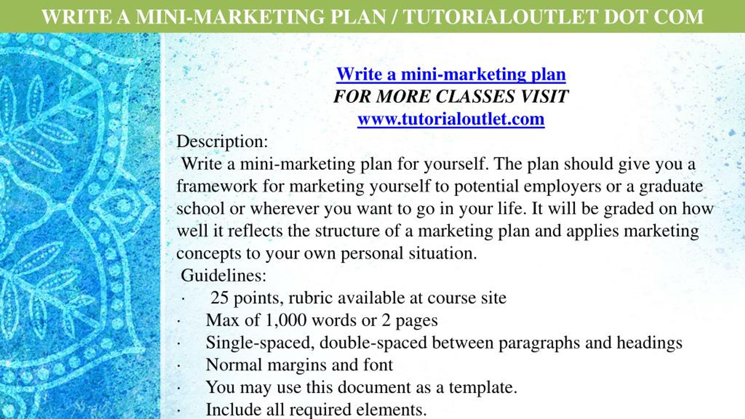 PPT WRITE A MINI MARKETING PLAN TUTORIALOUTLET DOT COM PowerPoint 