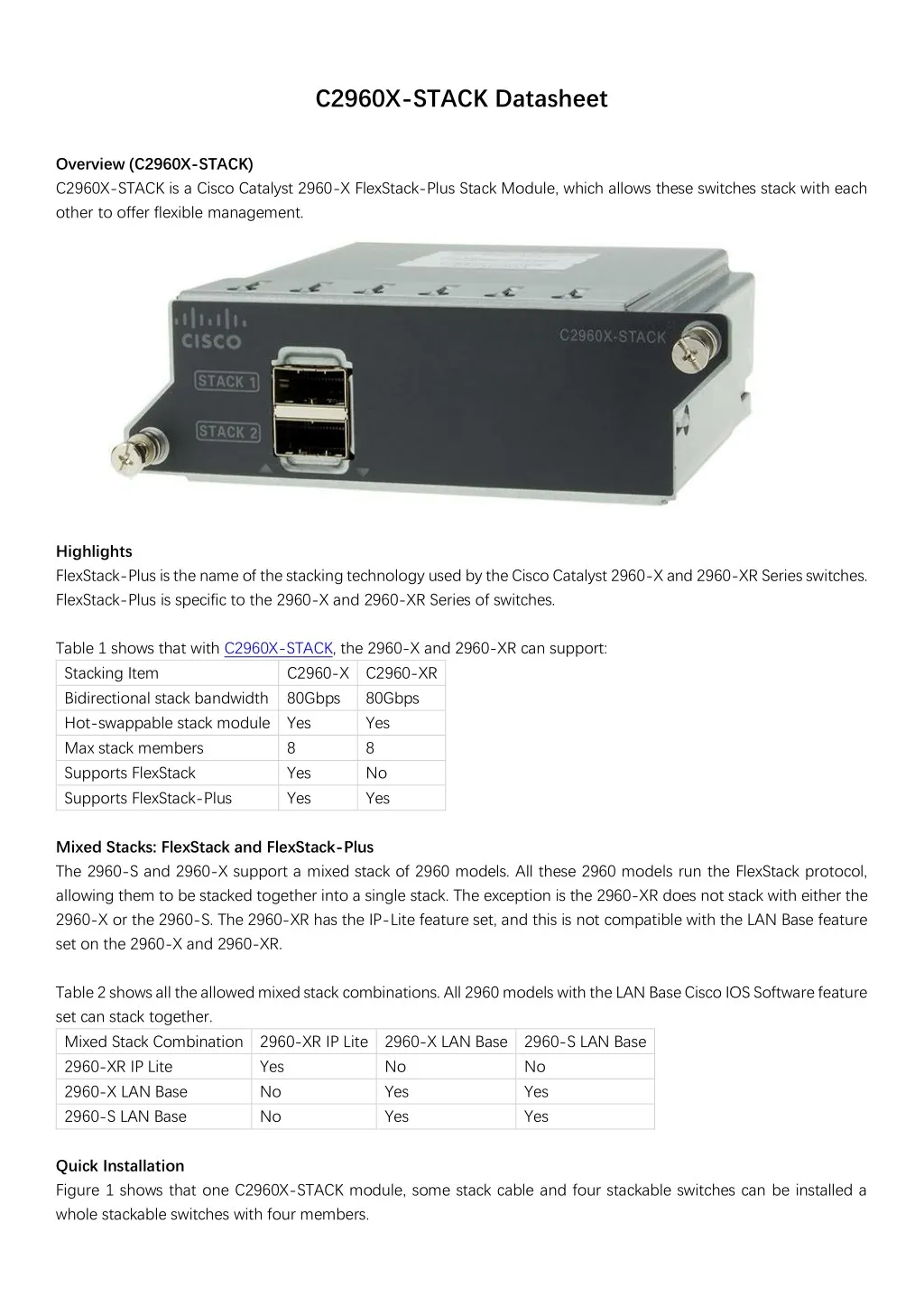 PPT - Cisco Catalyst 2960-X Flexstack-Plus Stack Module Datasheet ...