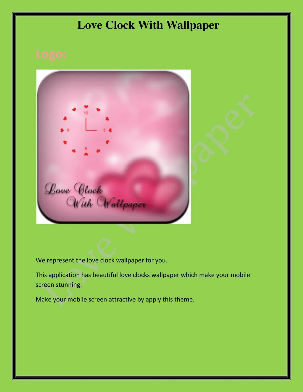 PPT - Love Clock With Wallpaper PowerPoint Presentation, free download ...